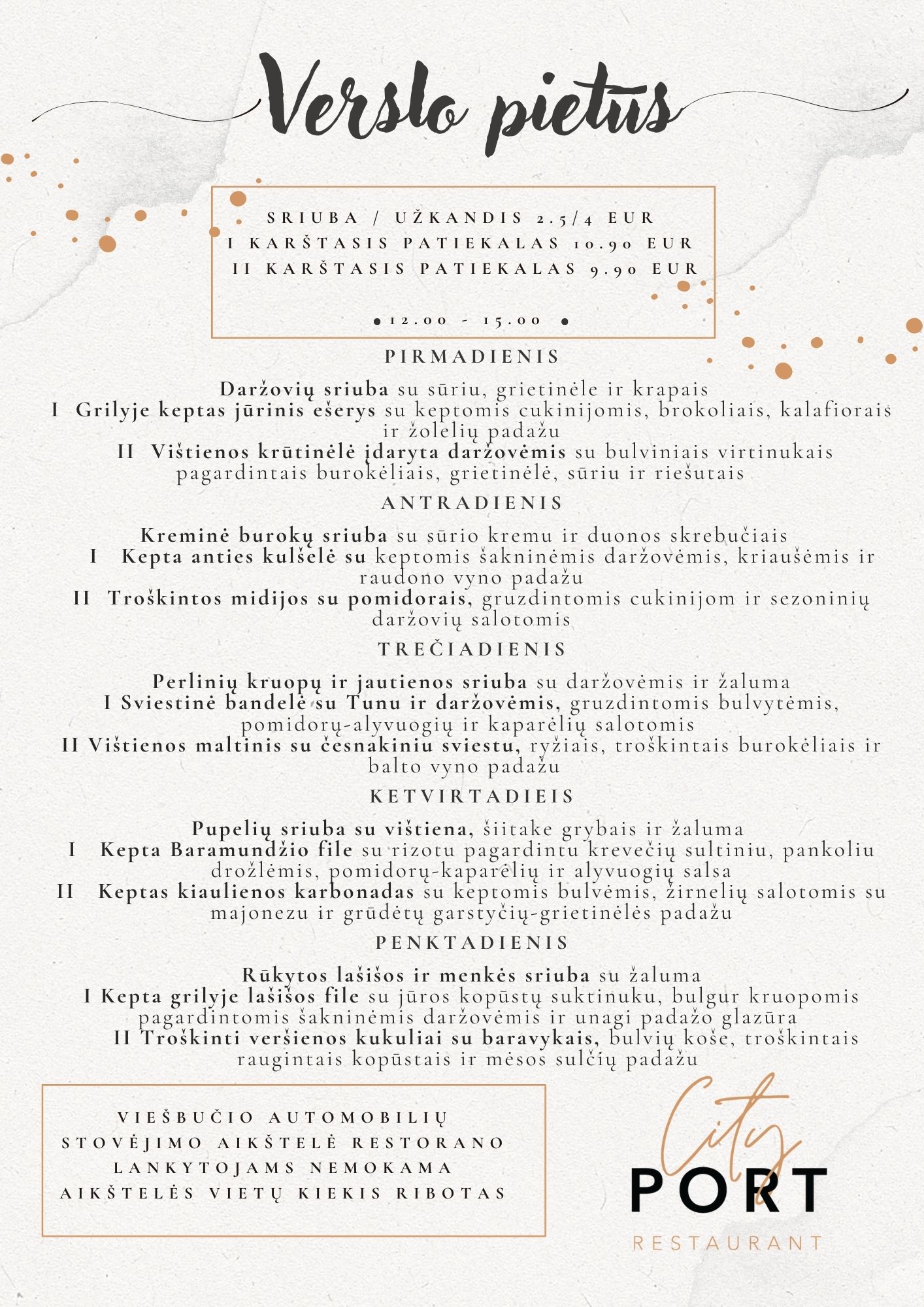 City Port restoranas | MENIU