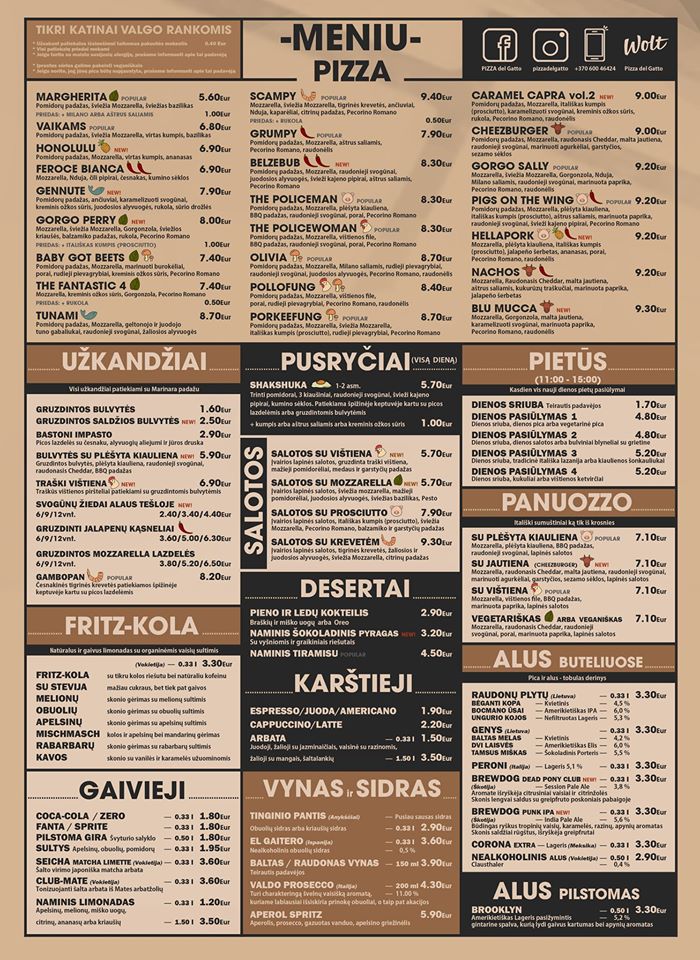 PIZZA del Gatto | MENIU