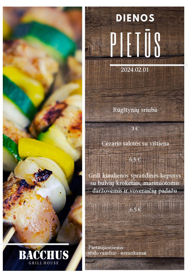 Bacchus Grill House | MENIU