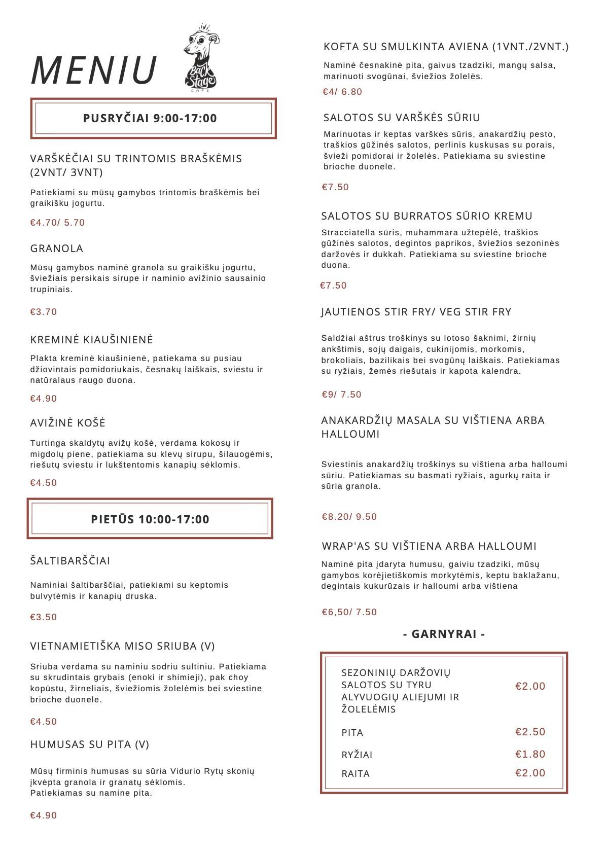 Backstage Cafe | MENIU