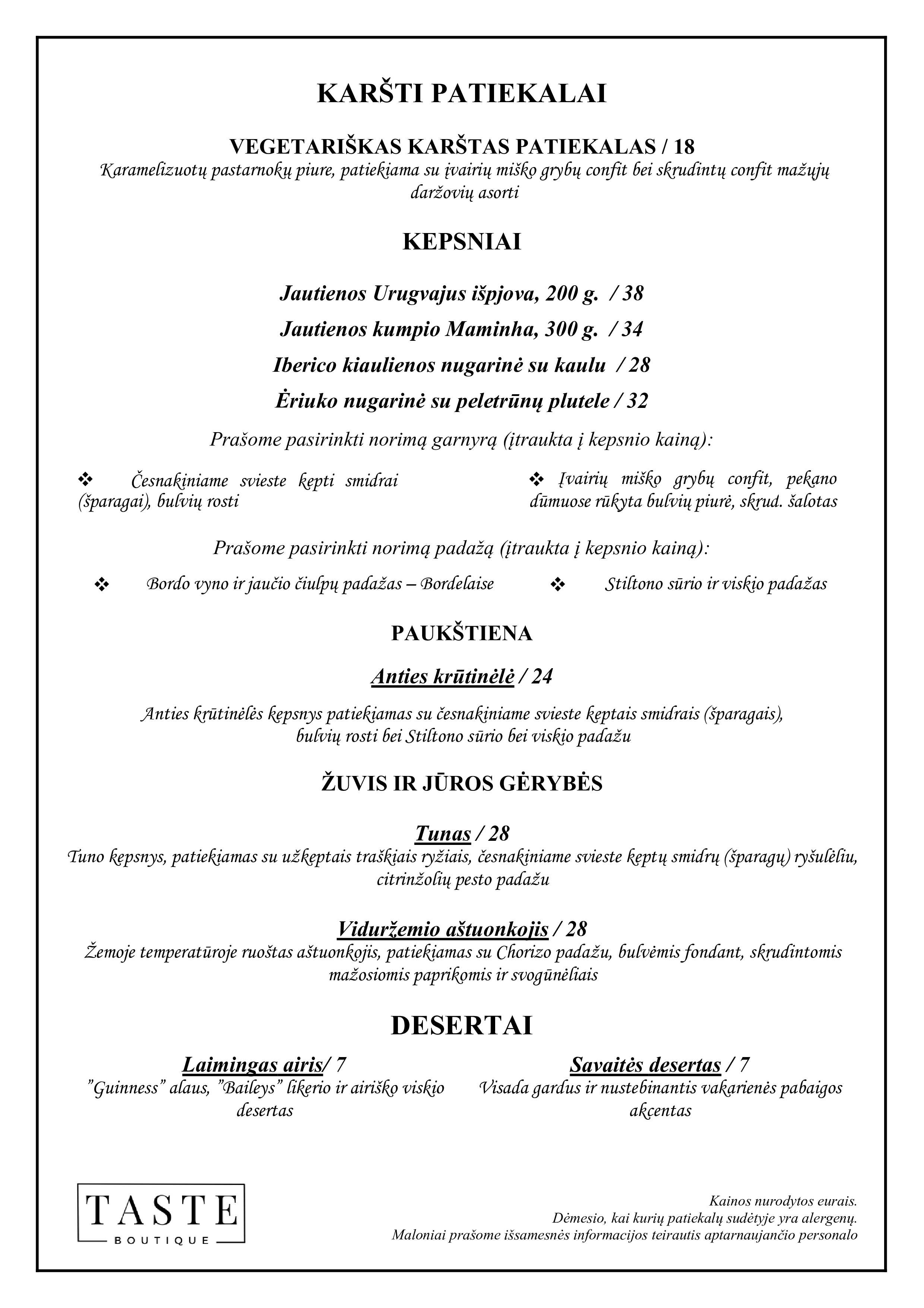 Taste Boutique | MENIU