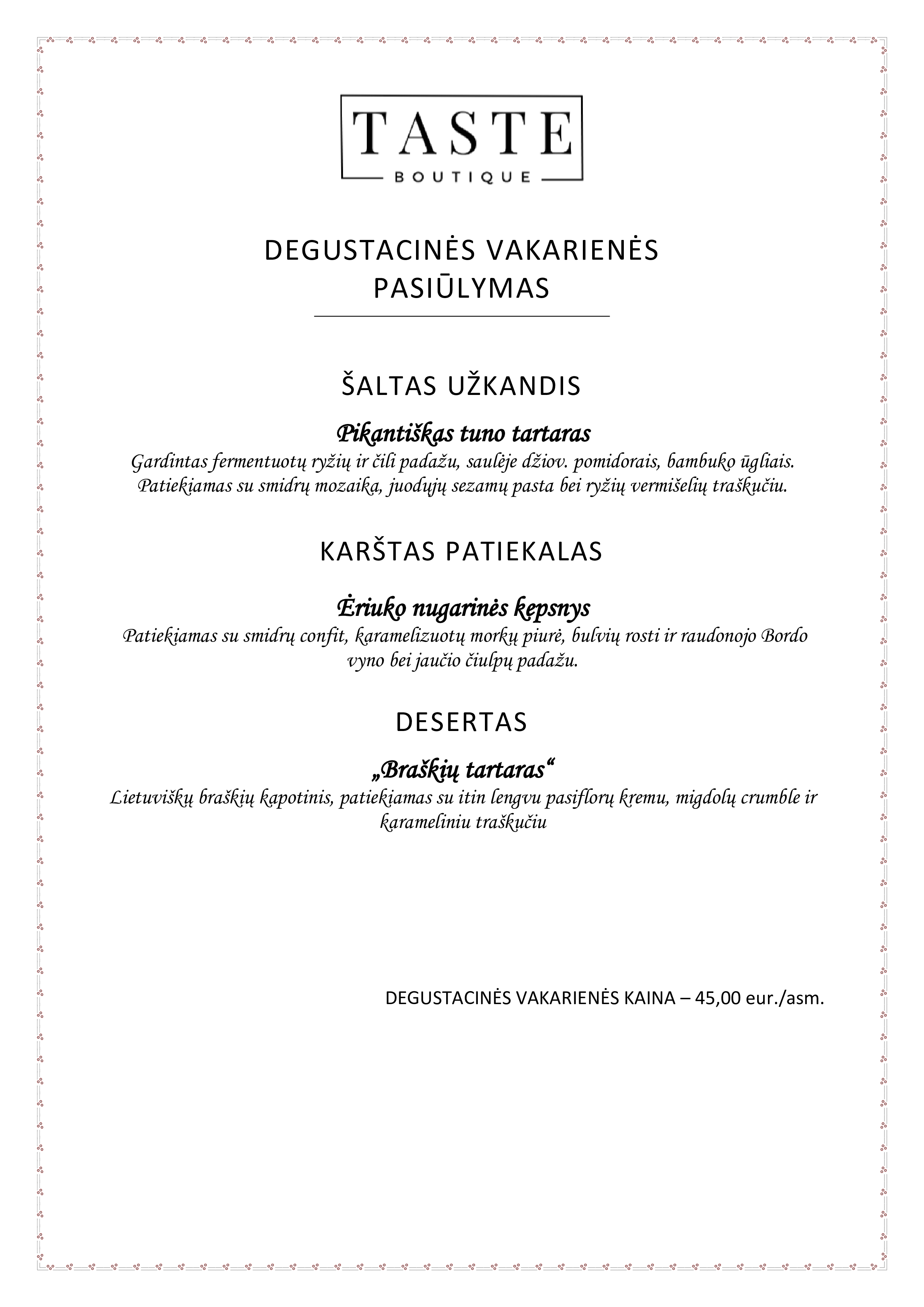 Taste Boutique | MENIU