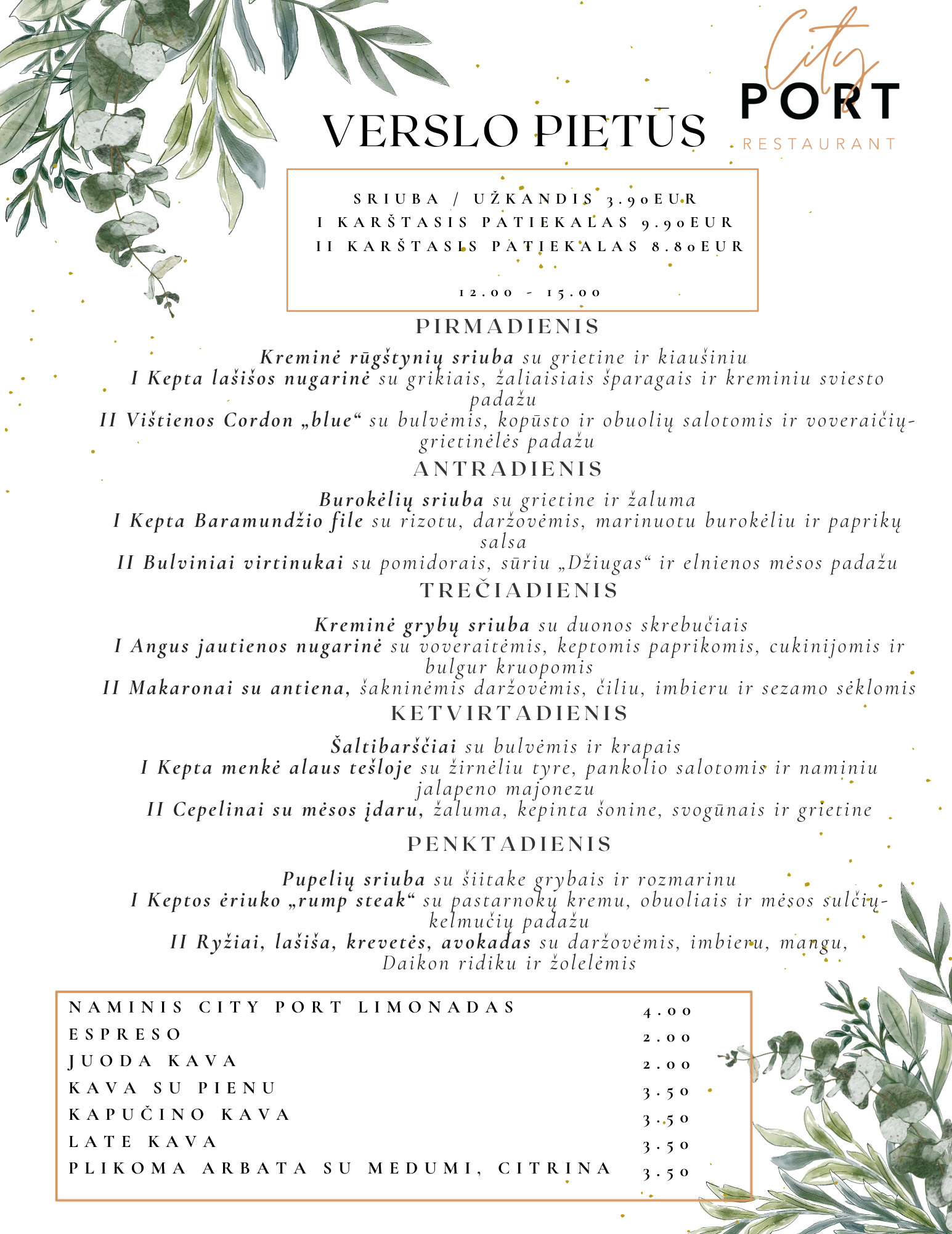 City Port restoranas | MENIU
