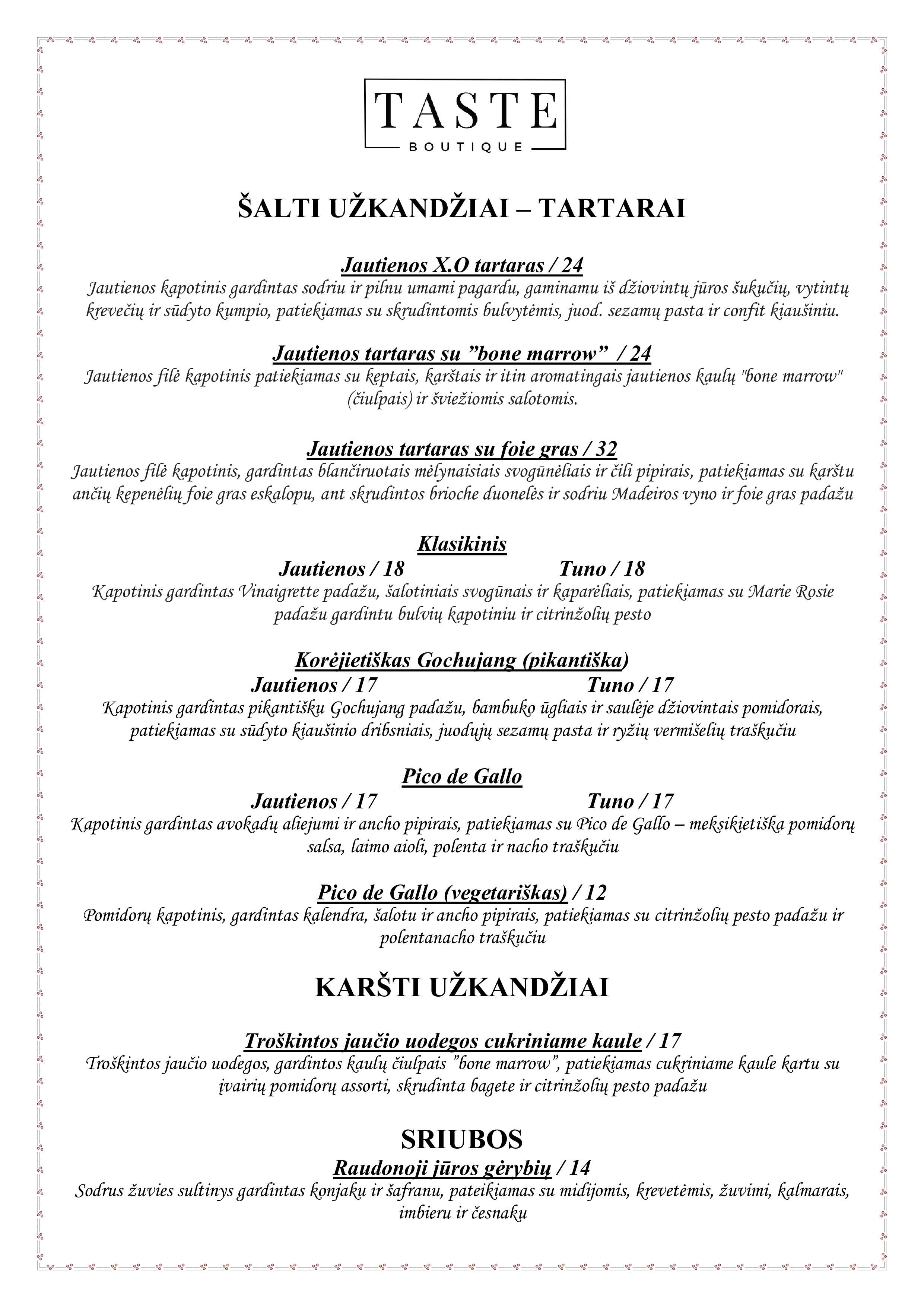 Taste Boutique | MENIU