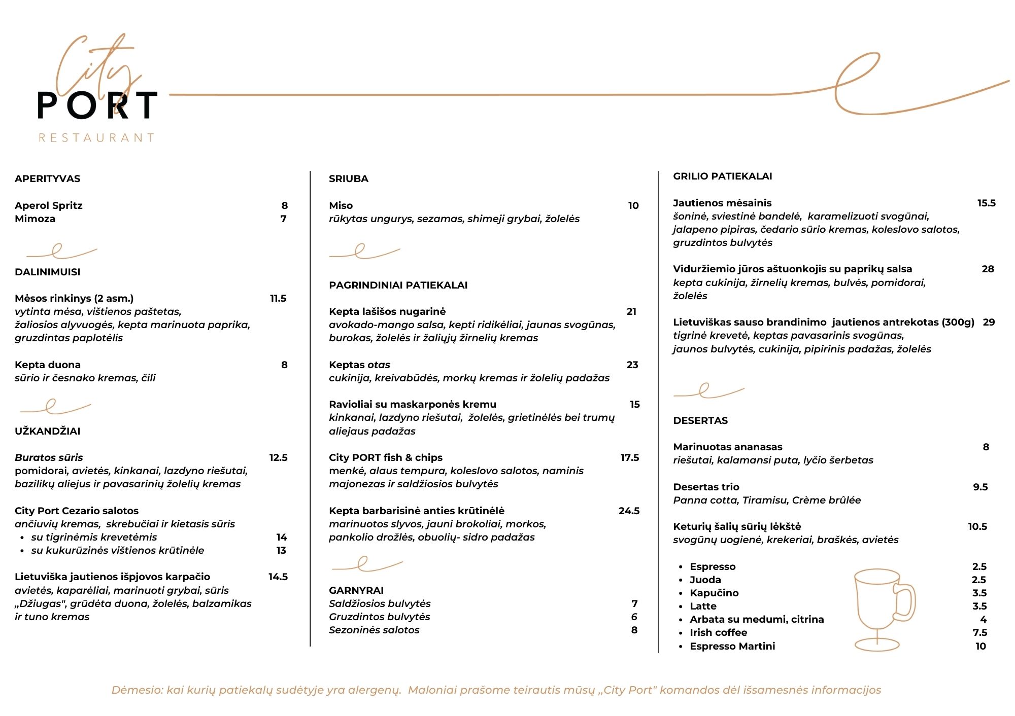 City Port restoranas | MENIU