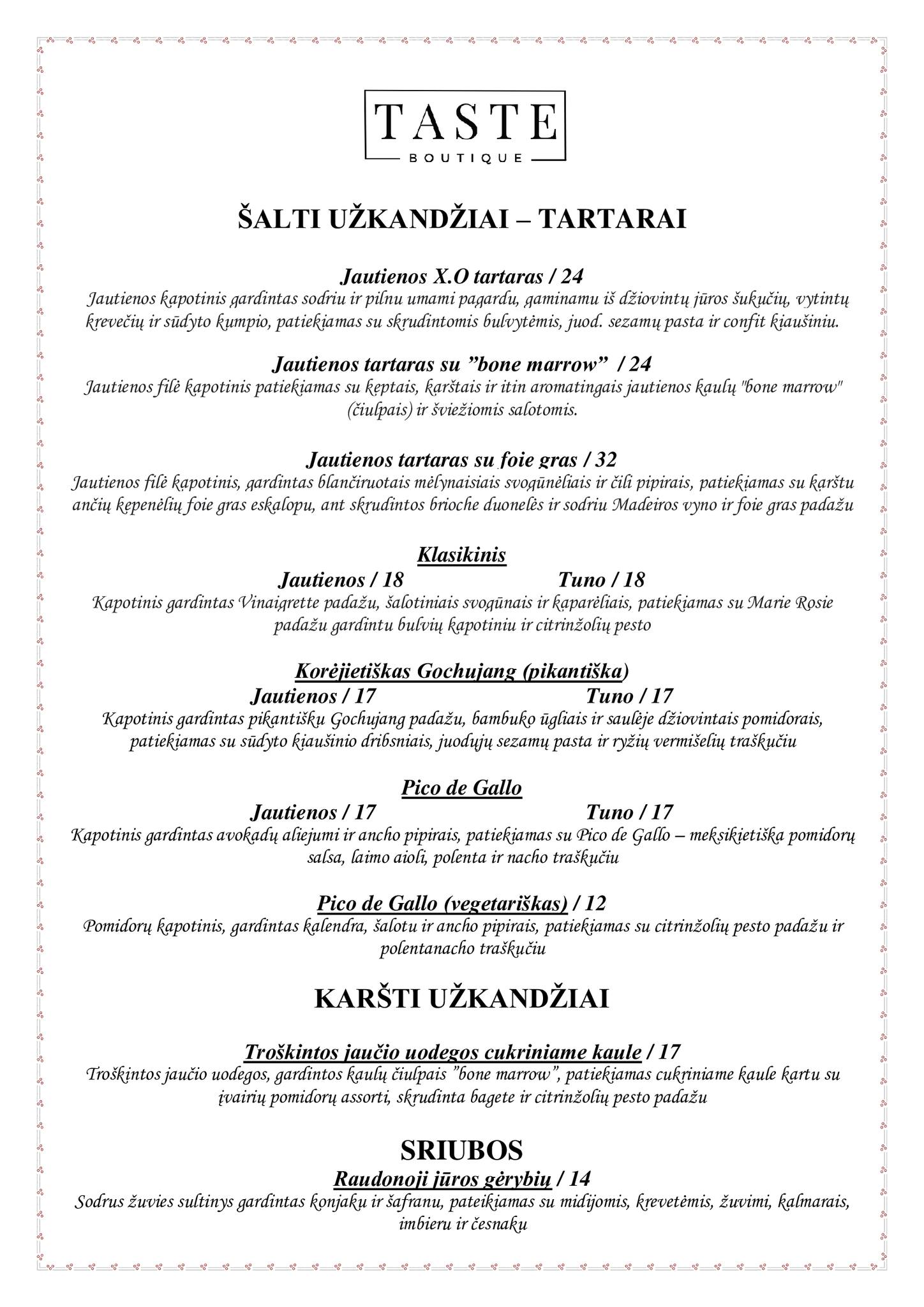 Taste Boutique | MENIU