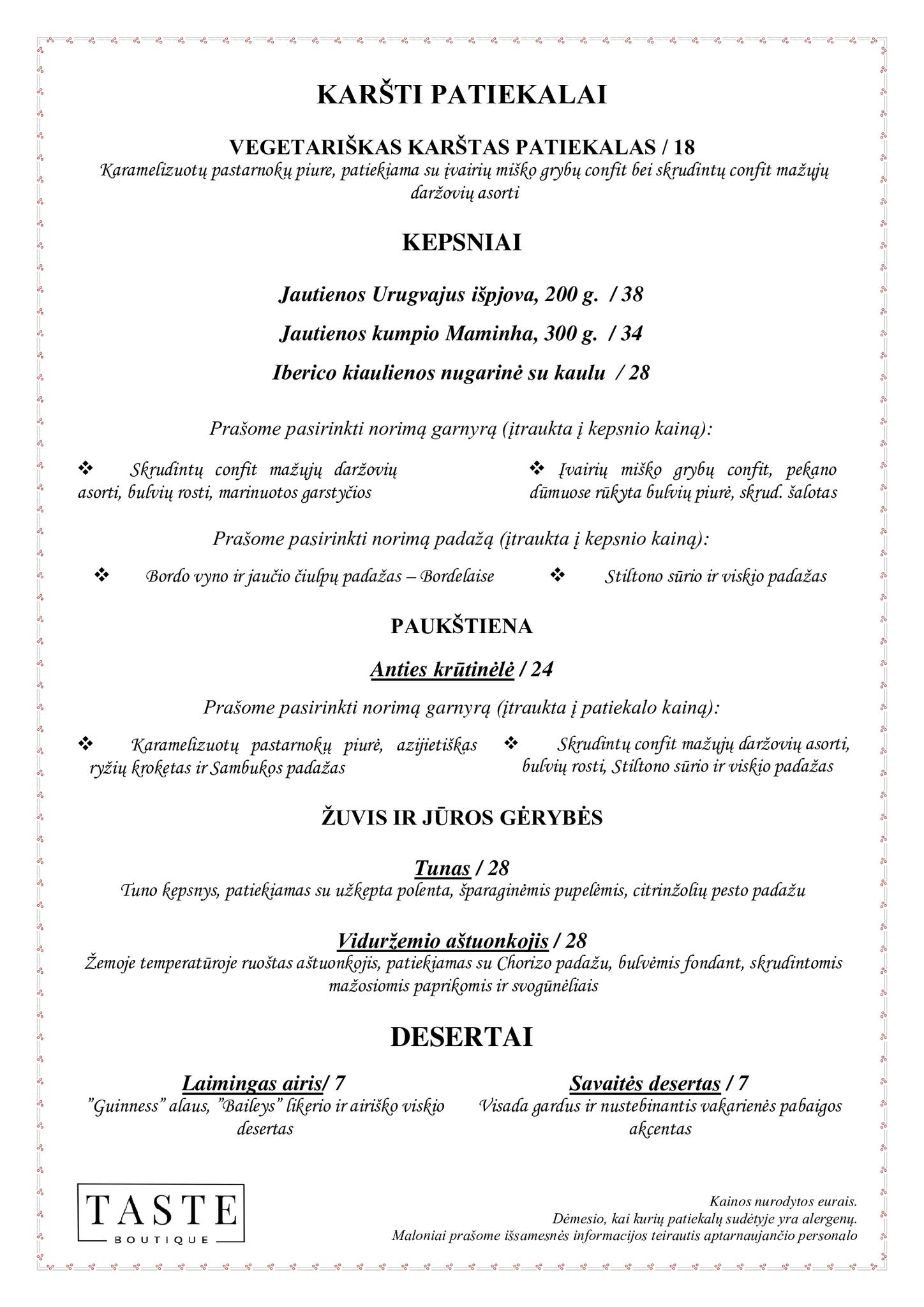 Taste Boutique | MENIU